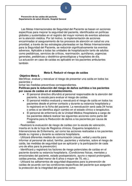 Riesgos de caidas dpto de salud alicante | Enfermero Isaias Rivas | uDocz