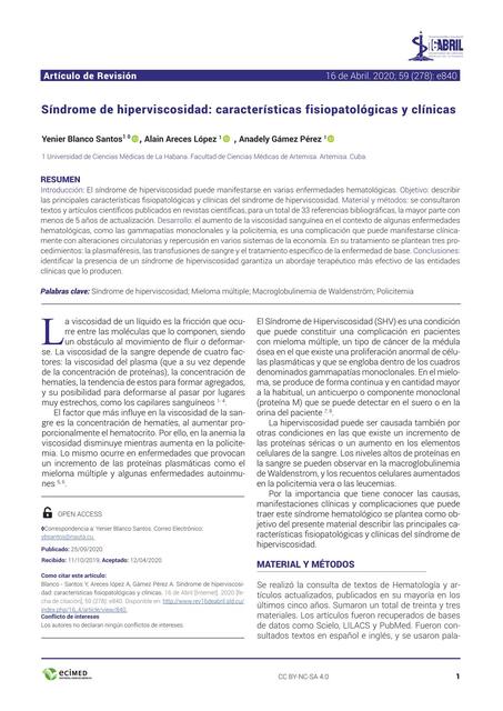 Síndrome de hiperviscosidad: características fisiopatológicas y ...