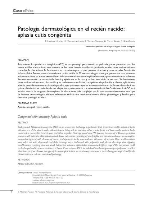 Patología dermatológica en el recién nacido: aplasia cutis congénita ...