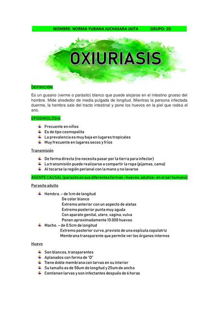 Oxiuriasis y Ascariasis | Yubana Juchasara Jaita | uDocz