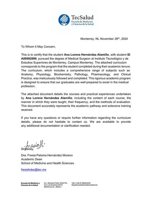 Carta Ana Lorena HernAndez Alamillo | Alma | uDocz