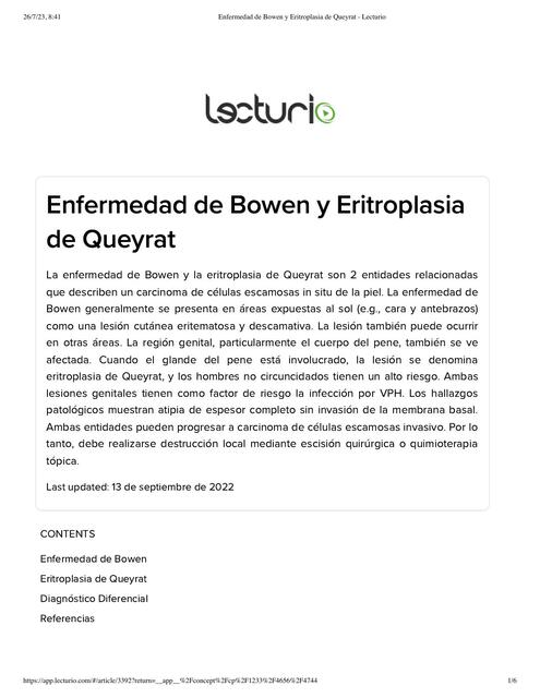 Enfermedad de Bowen y Eritroplasia de Queyrat Lect | ALEX MERCER | uDocz