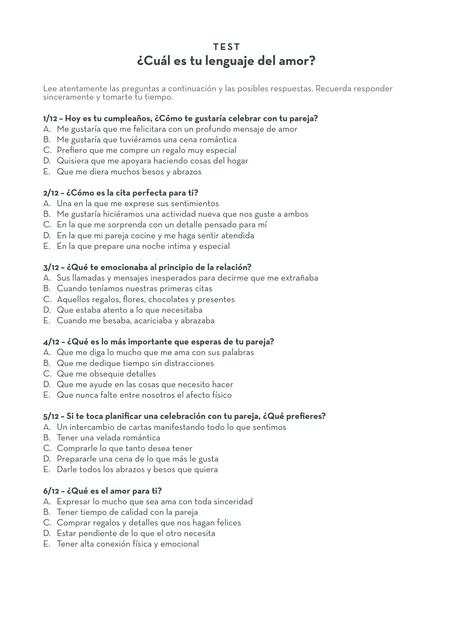 test Cual es tu lenguaje del amor 2 | Romii | uDocz