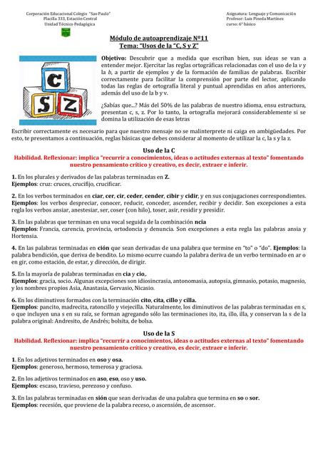 Usos de la C, S y Z | Alex | uDocz