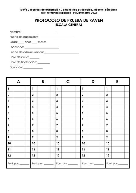Protocolo Registro de Respuestas RAVEN escala gene | Stefany | uDocz