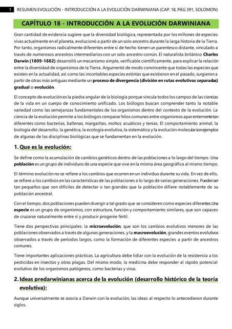 CAPÍTULO 18 - INTRODUCCIÓN A LA EVOLUCIÓN DARWINIANA | Milagros | uDocz