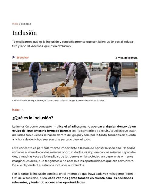 Inclusión Qué es tipos exclusión | Esmeralda | uDocz
