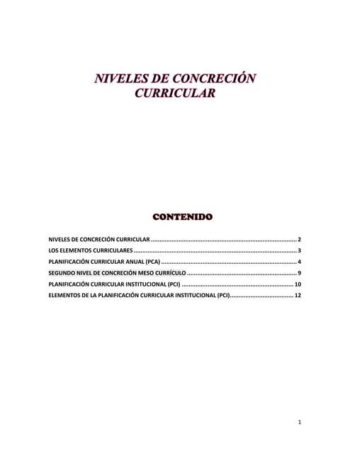 NIVELES DE CONCRECIÓN CURRICULAR | Luis Arteaga | uDocz