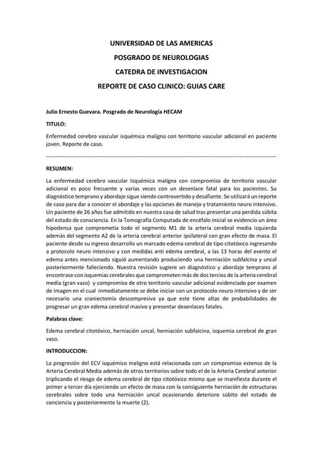 REPORTE DE CASO ACV MALIGNO | Julio | uDocz