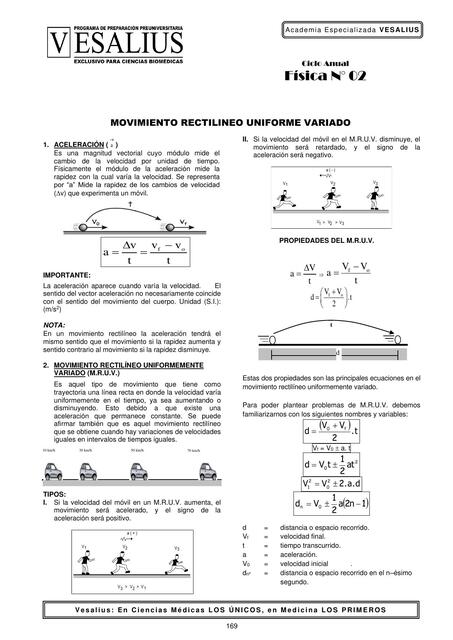 2. MOVIMIENTO RECTILÍNEO UNIFORME VARIADO (MRUV) PRE - EJERCICIOS | AndEstudy | uDocz