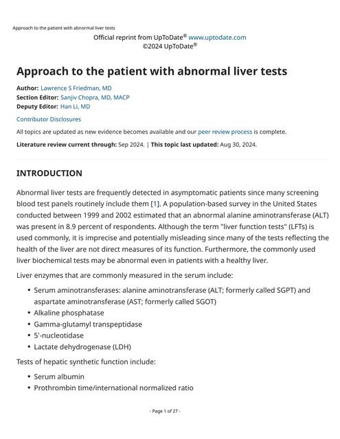 Approach to the patient with abnormal liver tests | Nic | uDocz