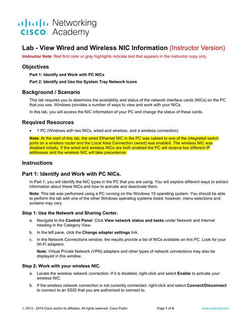 View Wired and Wireless NIC Information ILM | Lizardo Hinostroza | uDocz