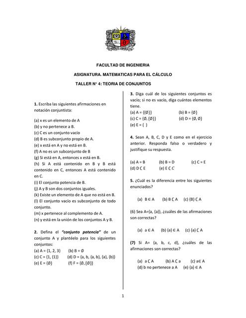 TALLER N 4 TEORIA DE CONJUNTOS | osnaider | uDocz
