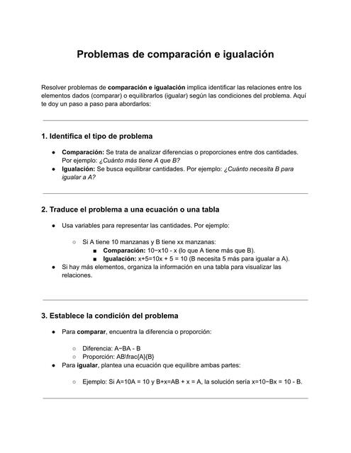 Problemas de comparación e igualación | uDocz