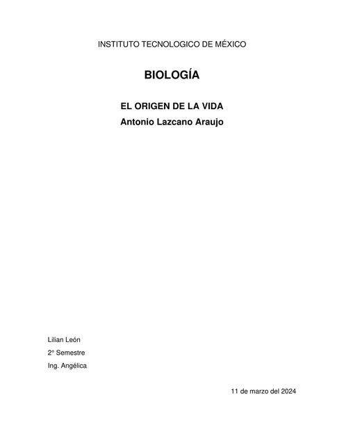 Resumen del libro "El origen de la vida" de Antonio Lazcano Araujo ...