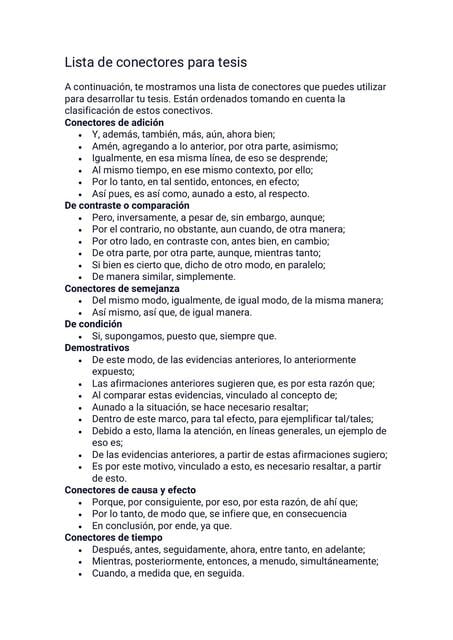 Lista de conectores para tesis | Martha | uDocz
