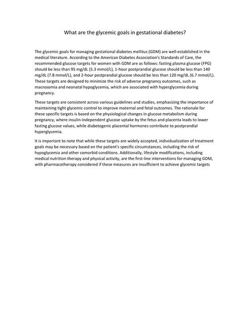 What are the glycemic goals in gestational diabetes | Iván Ayala | uDocz