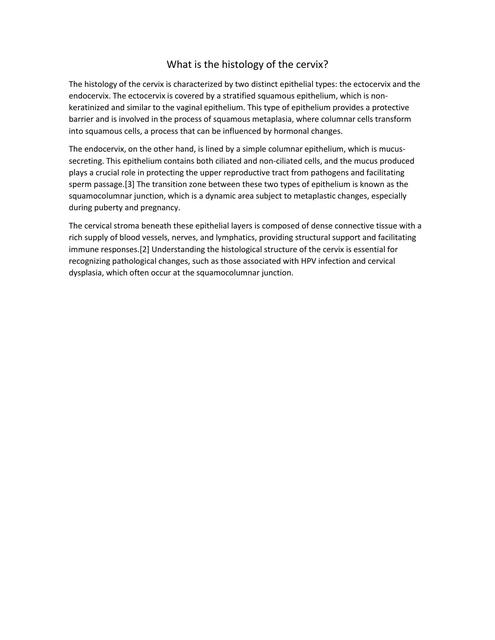 What is the histology of the cervix | Iván Ayala | uDocz