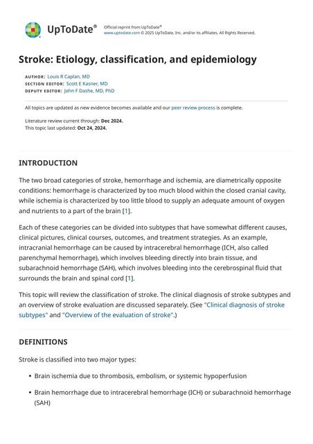 Stroke Etiology classification and epidemiology Up | DIEGO MIGUEL ANGEL PECHE SULCA | uDocz