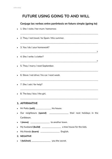 Future using going to and will Homework (para practicar) | Nohe | uDocz