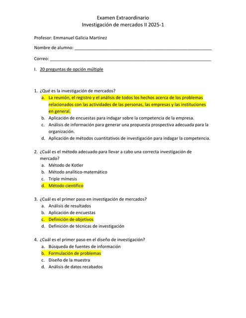 Examen investigaciAn de mercados II1 | Elo | uDocz