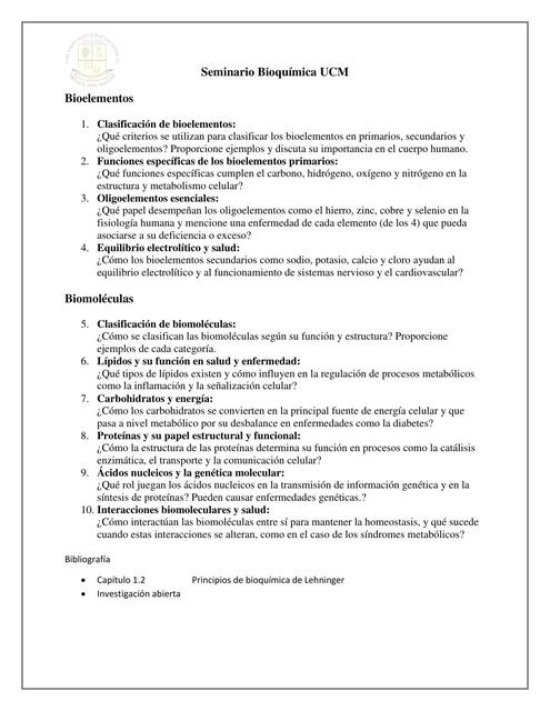 Seminario Biomoleculas y Bioelementos Bioqu mica U | Diana Meza Guilberth | uDocz