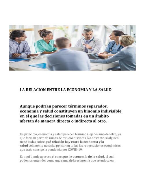 LA RELACION ENTRE LA ECONOMIA Y LA SALUD | SHELSY LINET | uDocz