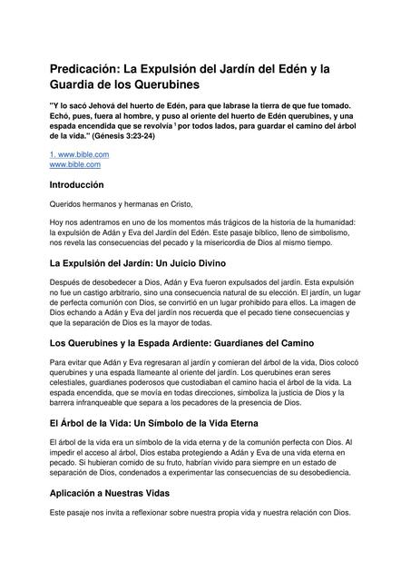 Predicación La Expulsión del Jardín del Edén y la | CRISTIAN JBV | uDocz