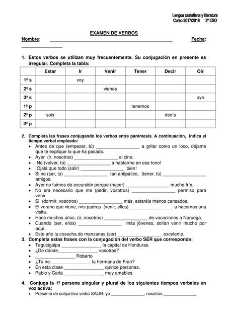 Examen de Verbos | Mariana Rivas | uDocz