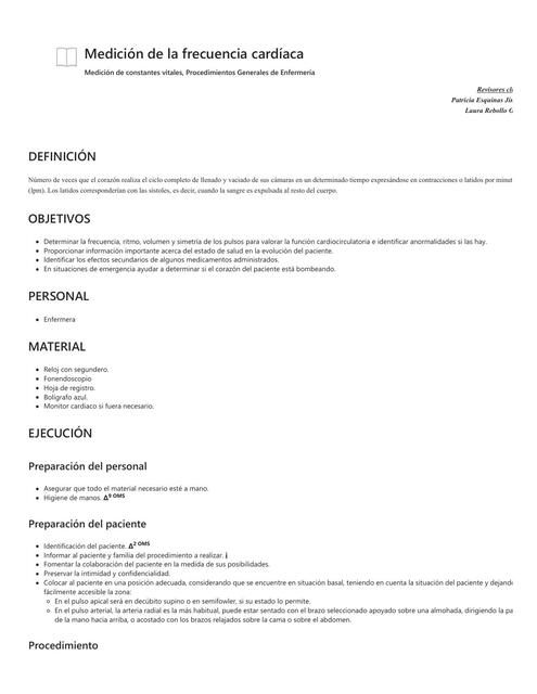 Medición de la frecuencia cardíaca Manuales Clínico | Salud y vida | uDocz