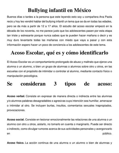 Bullying infantil en México | Mia | uDocz
