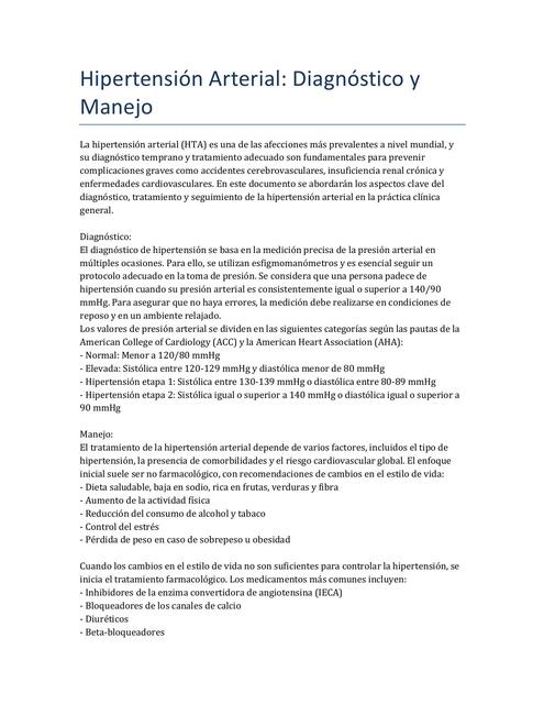Hipertension Arterial Diagnostico y Manejo | META | uDocz