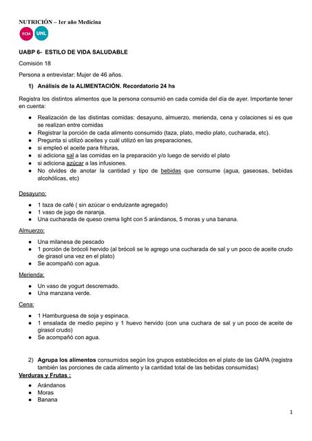 Resolución caso EV nutrición | Sofia | uDocz