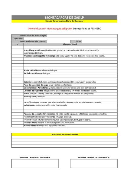 check list montacargas v1 | KEVIN ARNOLD | uDocz