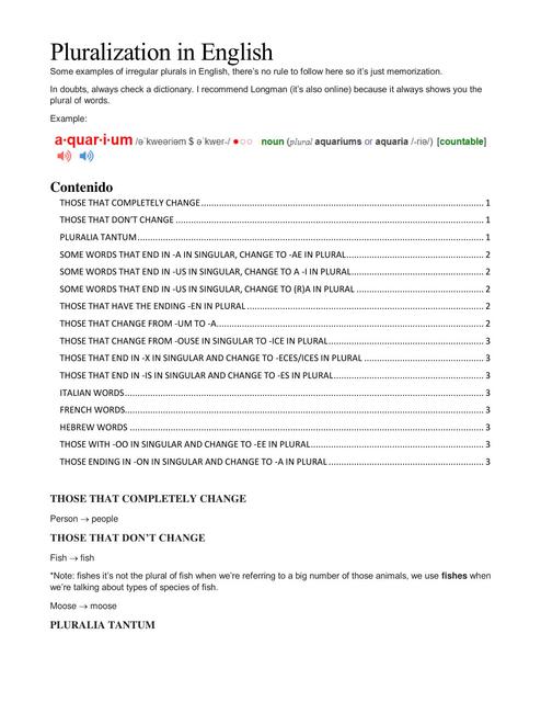 Pluralization in English | Daniela Montoya | uDocz