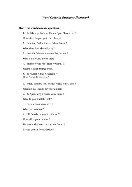 Word Order in Questions | Vale I. | uDocz