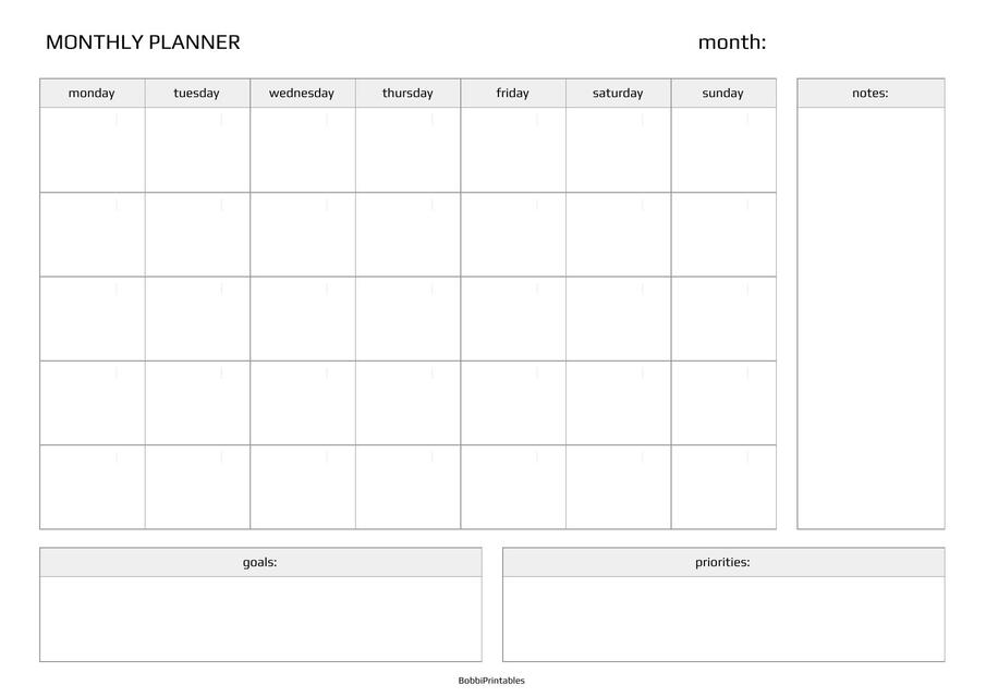 Monthly Planner A4 Gray Monday | Ania | uDocz