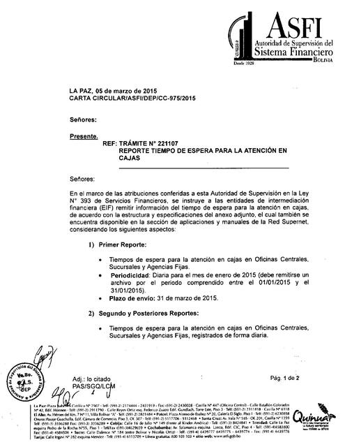 CC ASFI DEP 975 Tiempos de espera atn Cajas | Pao | uDocz