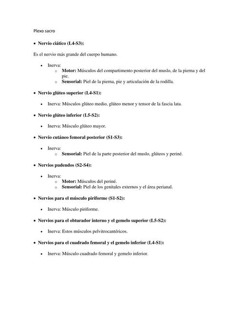 Plexo sacro y coccigeo resumen inervacion | Julia | uDocz