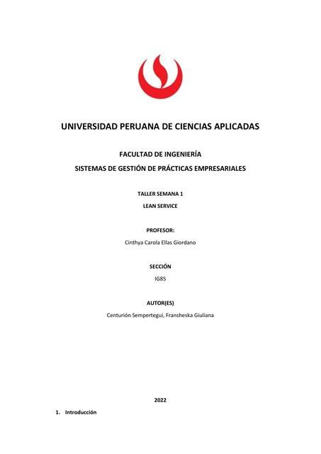 Taller Semana 1: Lean Service | uDocz
