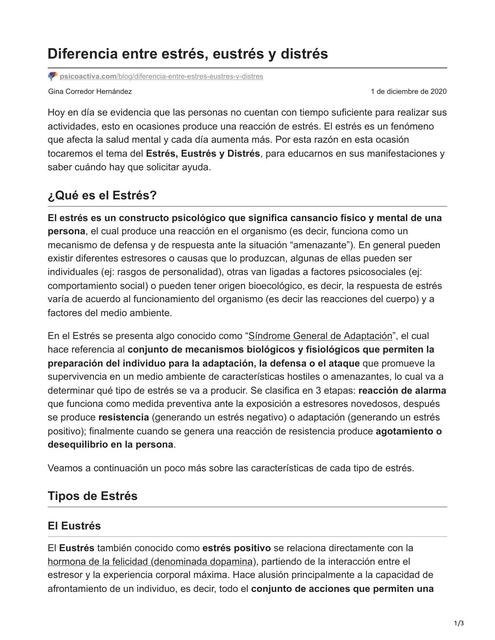 Diferencia entre estrés y eustrés | Oscar T | uDocz