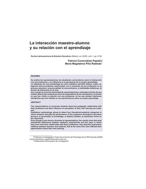 La interacción maestro alumno y su relación con el docente | Lógica y Ciencia | uDocz