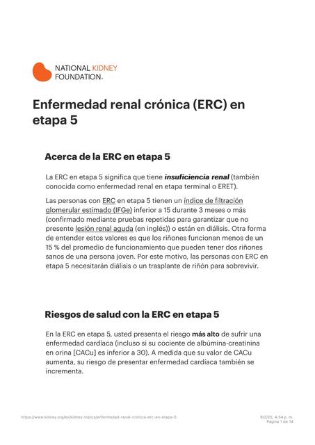 Enfermedad renal crónica ERC en etapa 5 National | Jurisma Aleman | uDocz