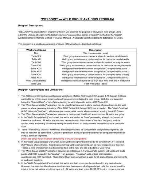 WELDGRP WELD GROUP ANALYSIS PROGRAM | corles | uDocz