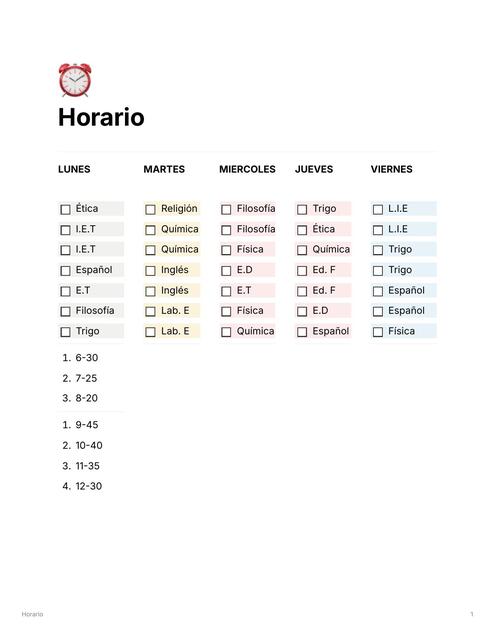 Horario | Esteban | uDocz
