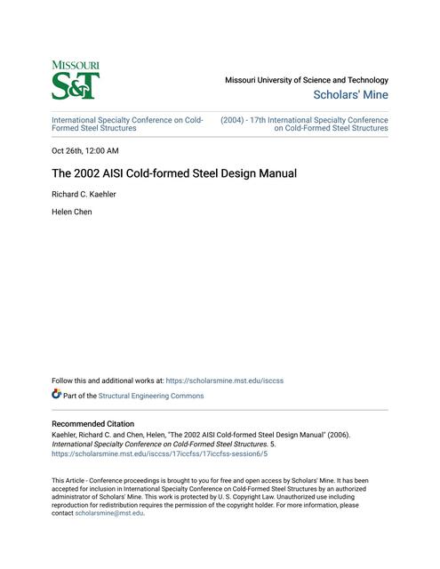 The AISI Cold formed Steel Design Manual | Leonel Amalio Moreno ...