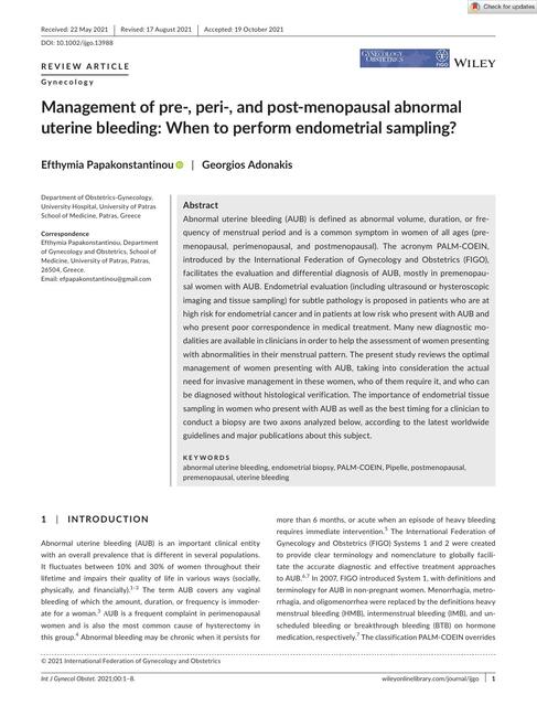 Management of pre peri and post menopausal abnormal uterine bleeding ...