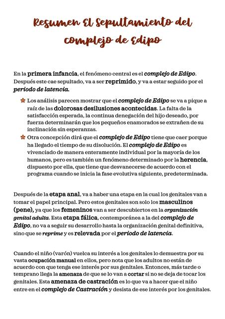 Resumen El Sepultamiento del complejo de Edipo Freud | Malena | uDocz