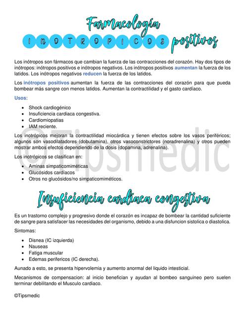 Fármacos inotrópicos positivos | Tips Medic | uDocz