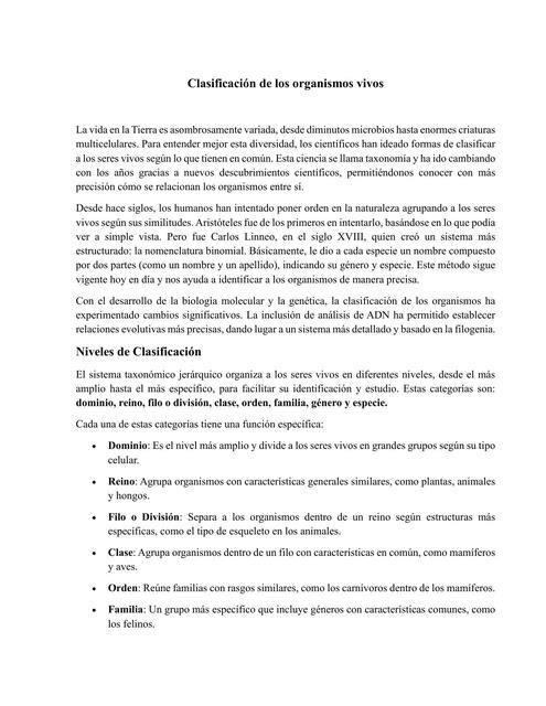 Clasificación de los organismos vivos | Dayana | uDocz